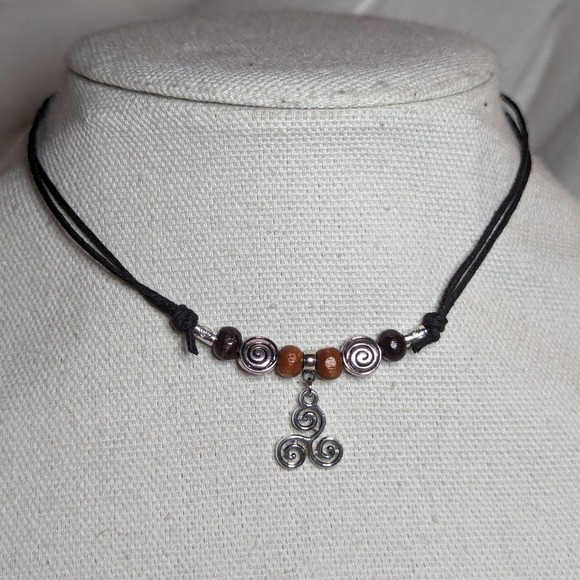 Handmade | Jewelry | Spiral Themed And Wood Beaded Boho Hippie Adjustable Rope Cord Necklace ...